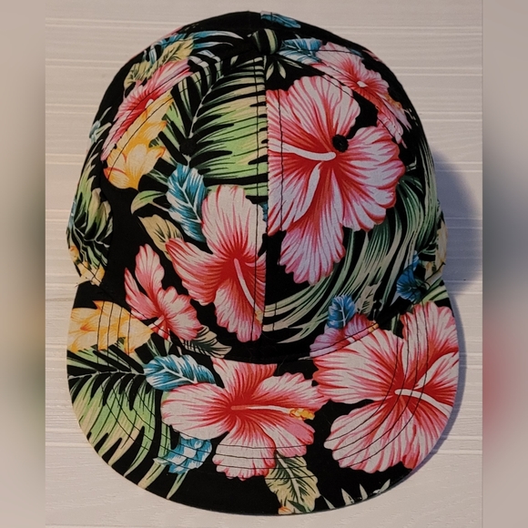 Accessories | Black Malibu Hawaiian Hibiscus Floral Pink Green Blue Yellow Snapback Cap Flat ...